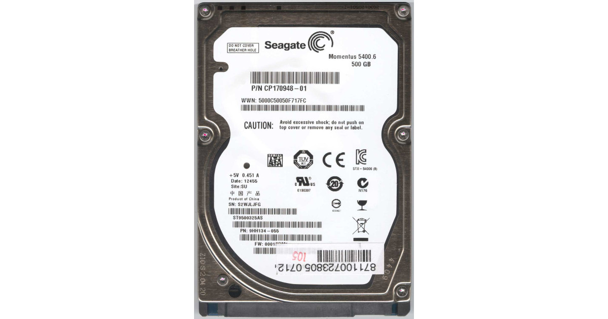 HDD 2.5" Seagate ST9500325AS, 500 Гб, SATA 3Gbit/s, 5400 об/мин, 8 Мб, Б/У